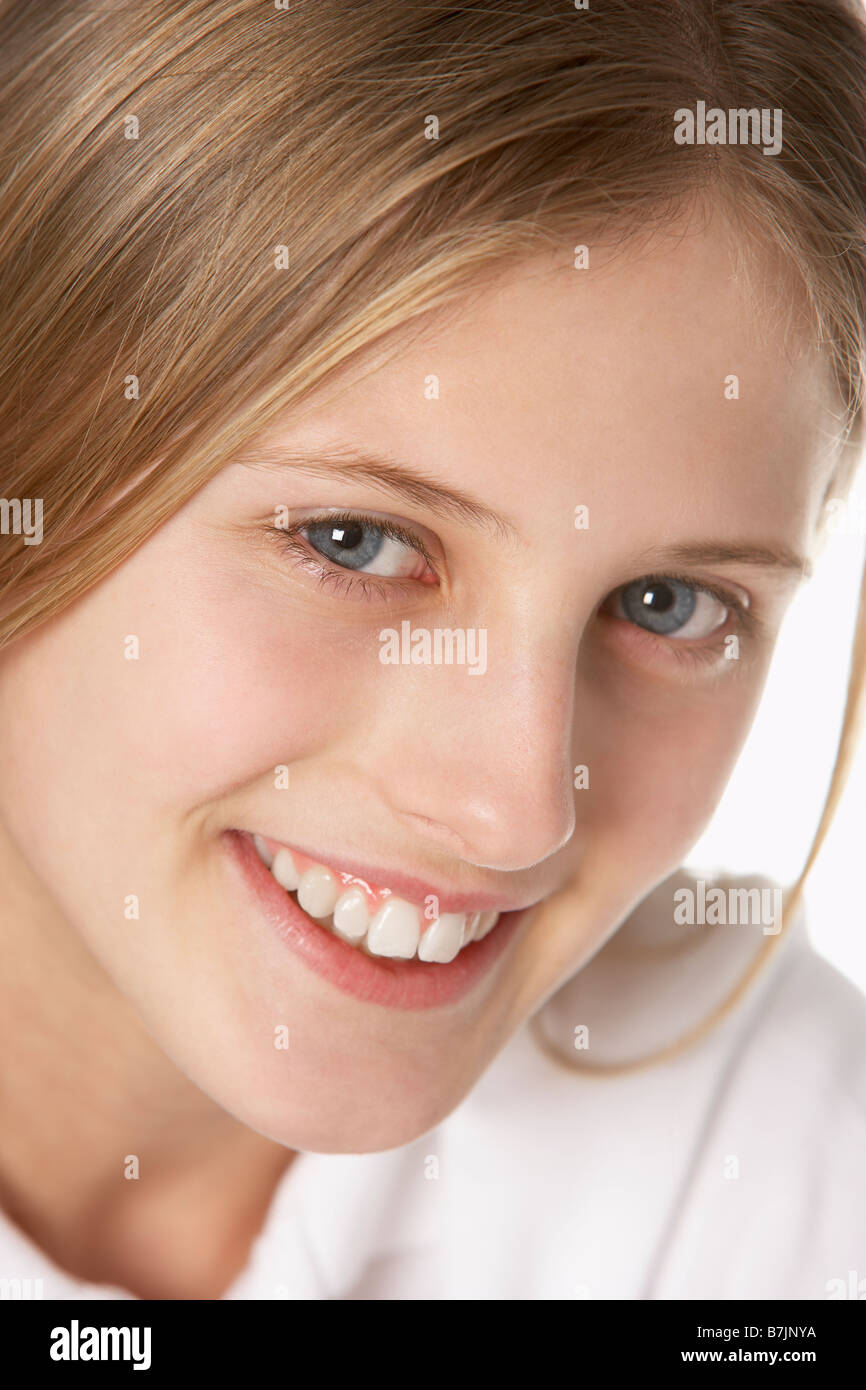 Portrait Of Pre-Teen Girl Smiling Stock Photo - Alamy Portrait Of Pre-Teen Girl Smiling Stock Photo - Alamy
