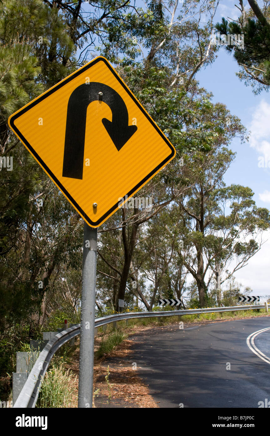 u turn sign post on cliff road Three sisters Blue Mountains New south ...