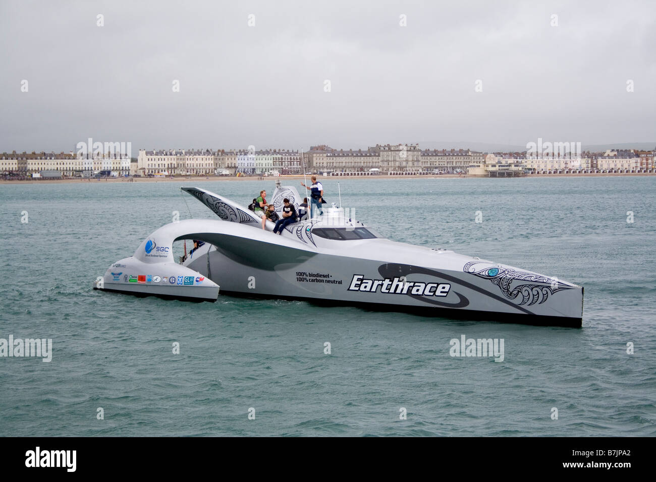 Earthrace eco boat at Weymouth in Dorset, UK. Only available on Alamy ...