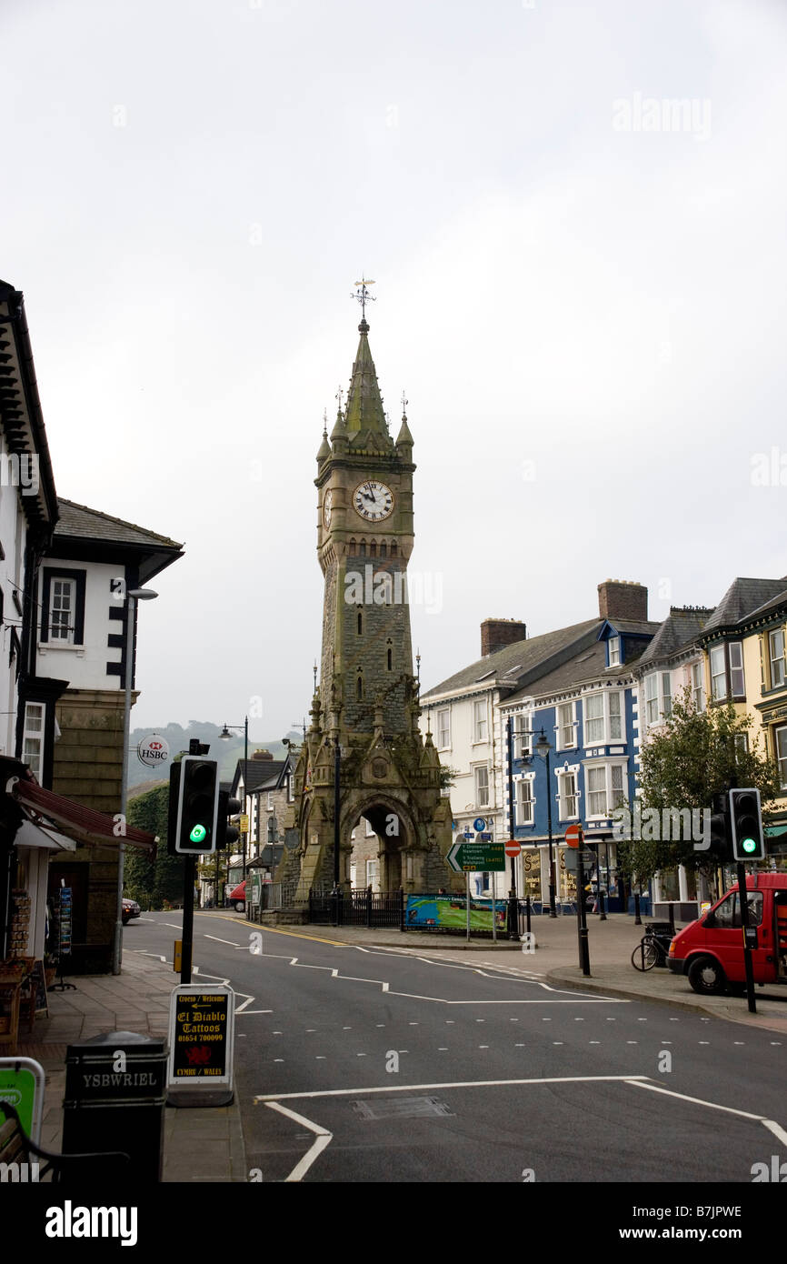 The Castlereagh Memorial Town Clock in Machynlleth at the junction of ...
