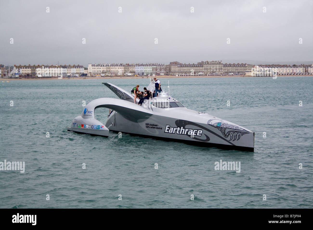 Earthrace eco boat at Weymouth in Dorset, UK. Only available on Alamy ...