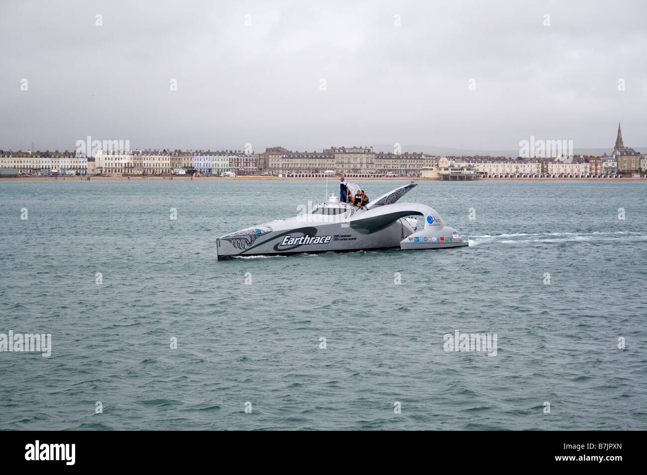 Earthrace eco boat at Weymouth in Dorset, UK. Only available on Alamy ...