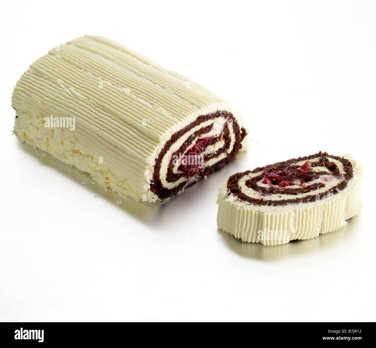 chocolate roulade icing cut out raspberry Stock Photo - Alamy