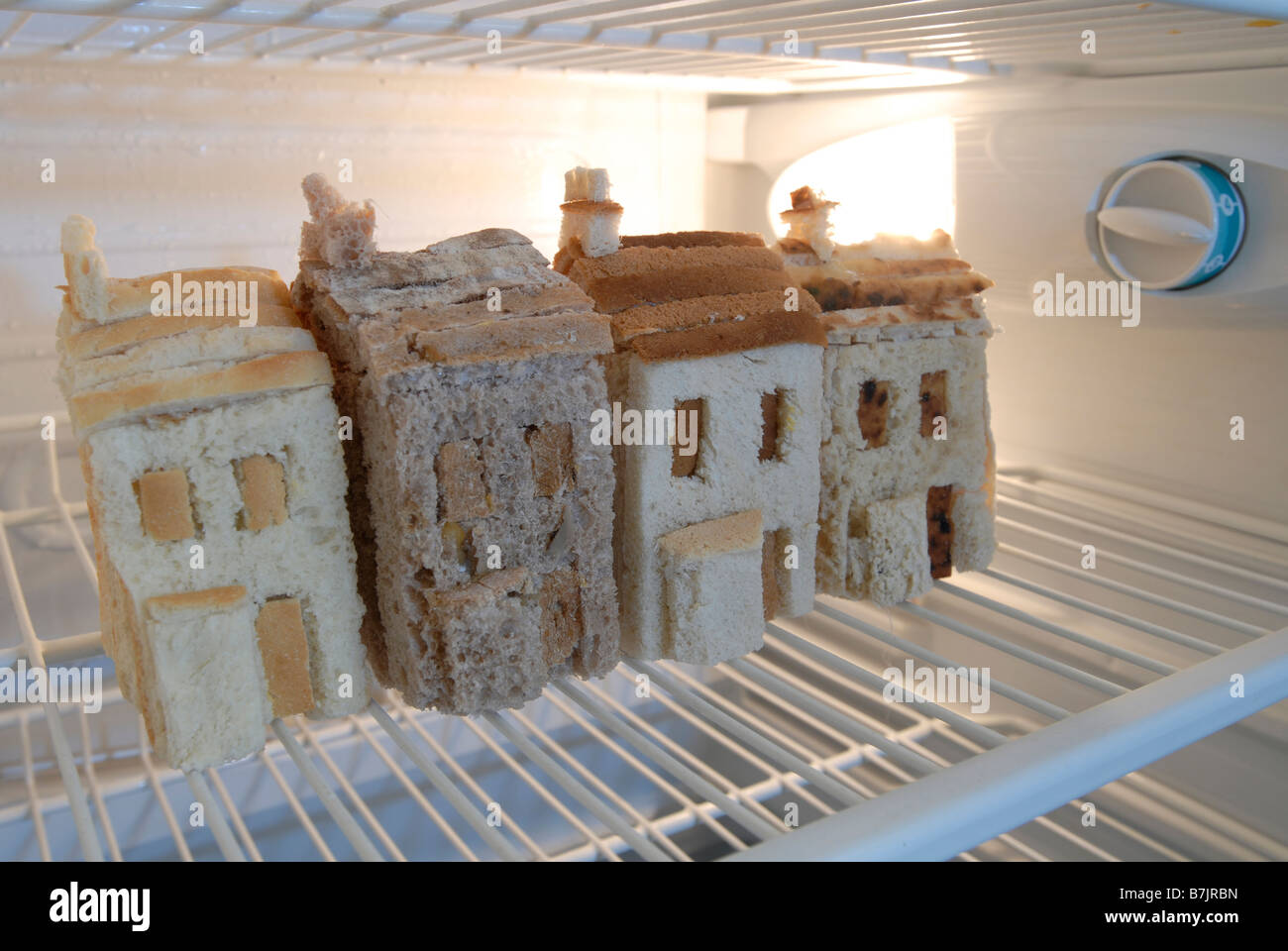 Houses made of bread in a fridge UK Stock Photo - Alamy