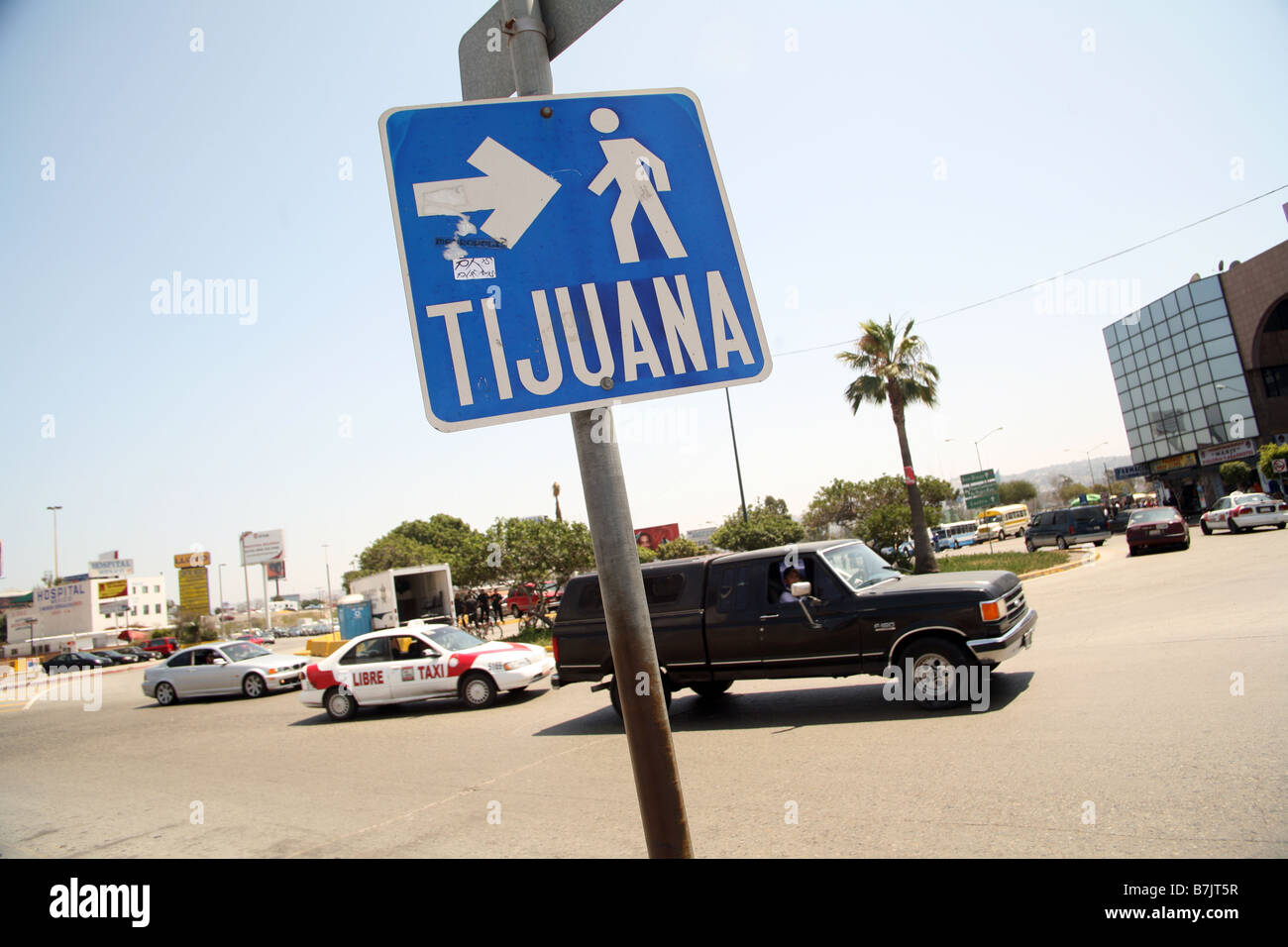 Sign just over the Mexican border pointing the way to Tijuana Mexico ...