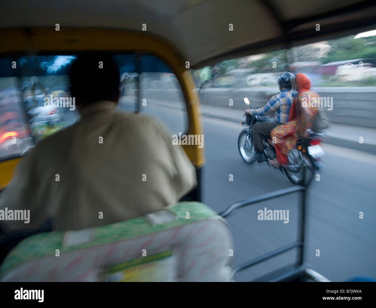 The view from inside a three wheeled motorized auto rickshaw Stock ...
