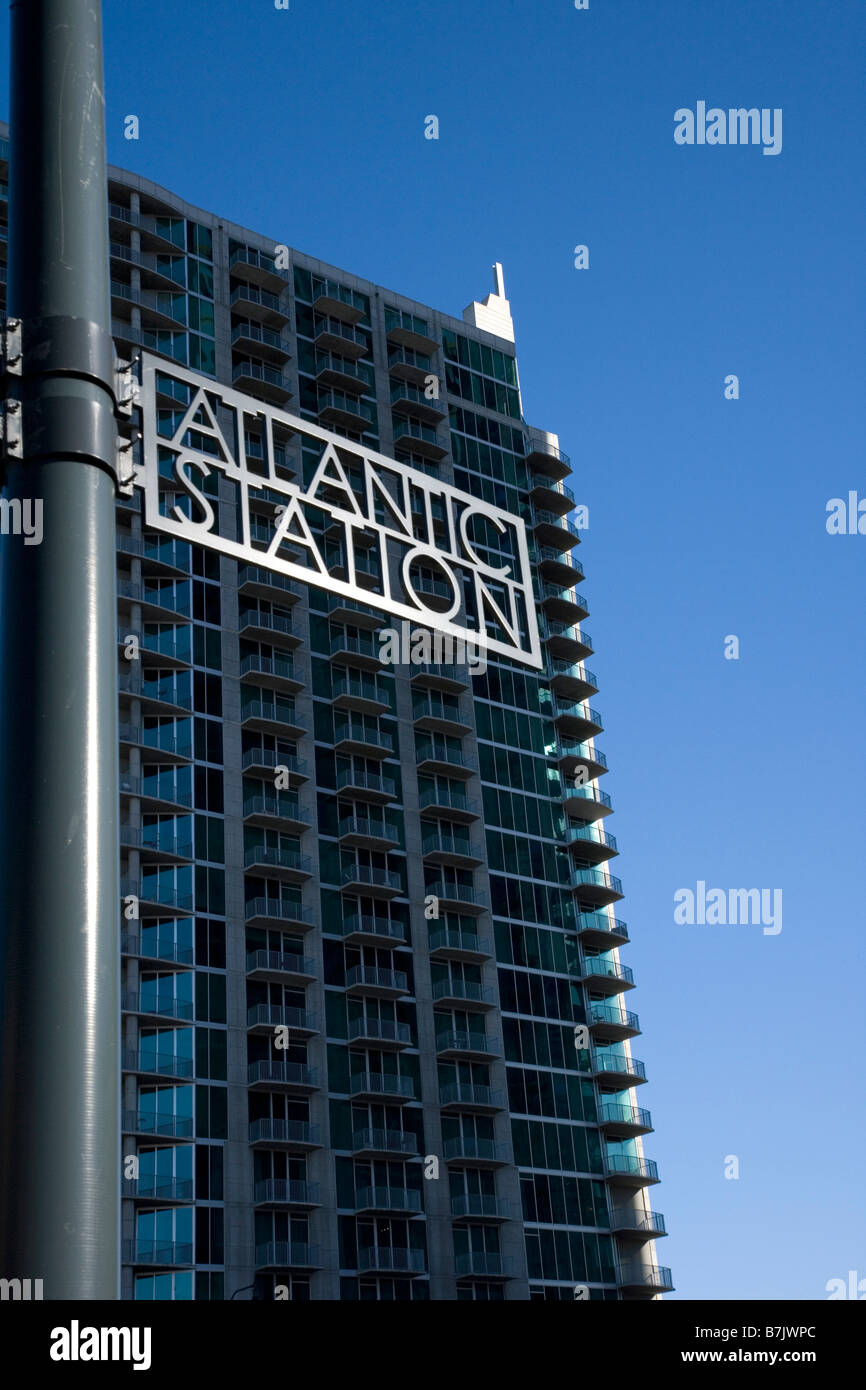 Atlantic Station Sign in Front of Large Tower, Atlanta, Georgia Stock ...
