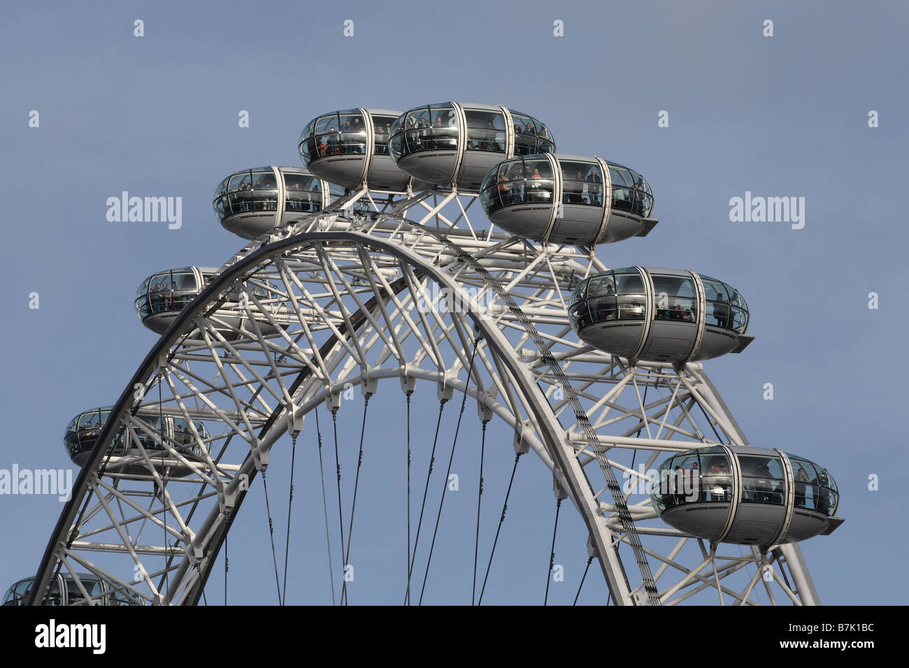 Upper view of the London Eye as seen from Westminster Bridge London UK ...