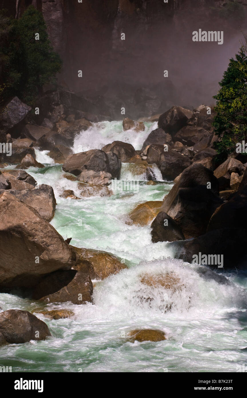 cascade at the base of yosemite falls, yosemite national forest ...