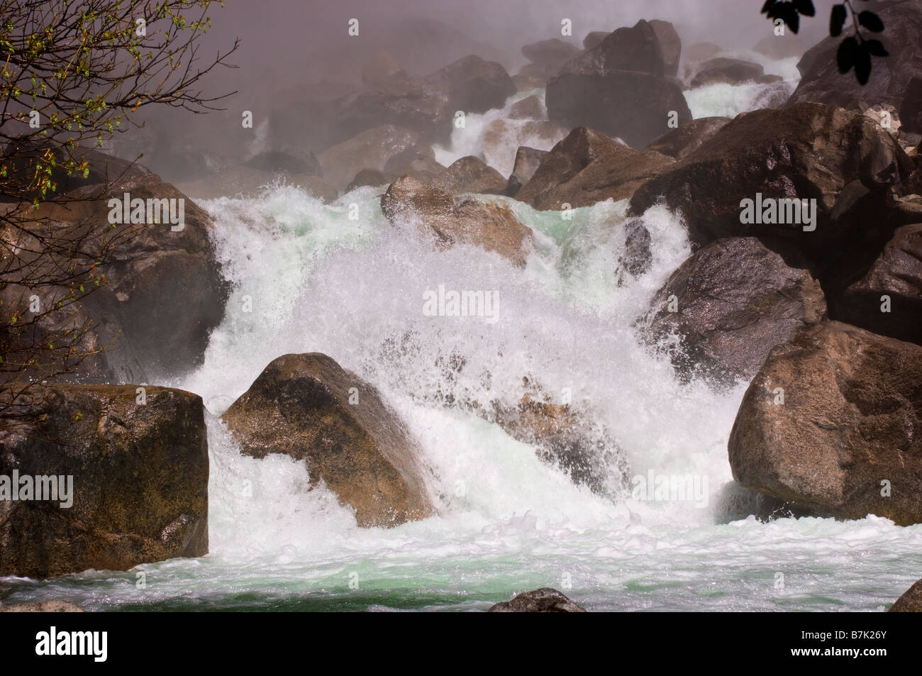 cascade at the base of yosemite falls, yosemite national forest ...