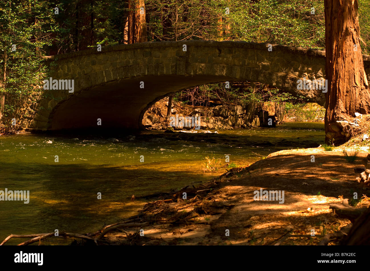 bridge over the merced river, yosemite national forest, california, usa ...