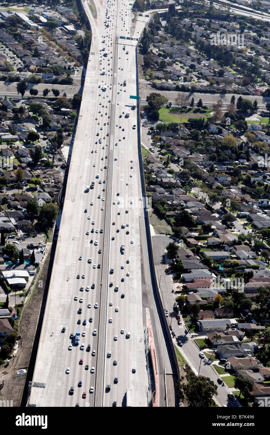 aerial birdseye view of los angeles LA urban sprawl freeway motorway ...