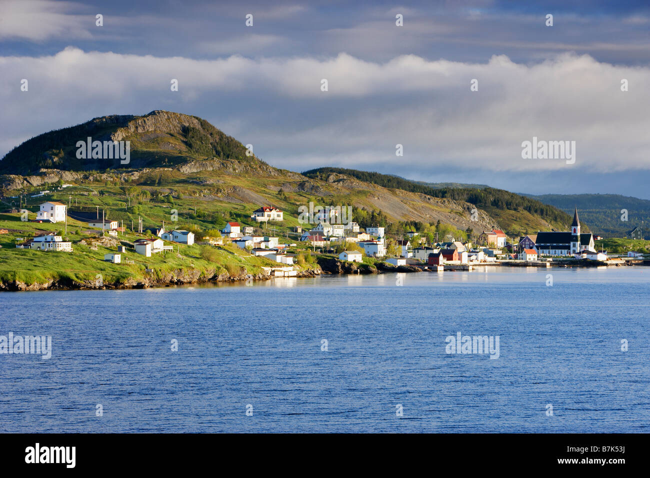 View of village at sunrise, Trinity, Newfoundland, Canada Stock Photo ...