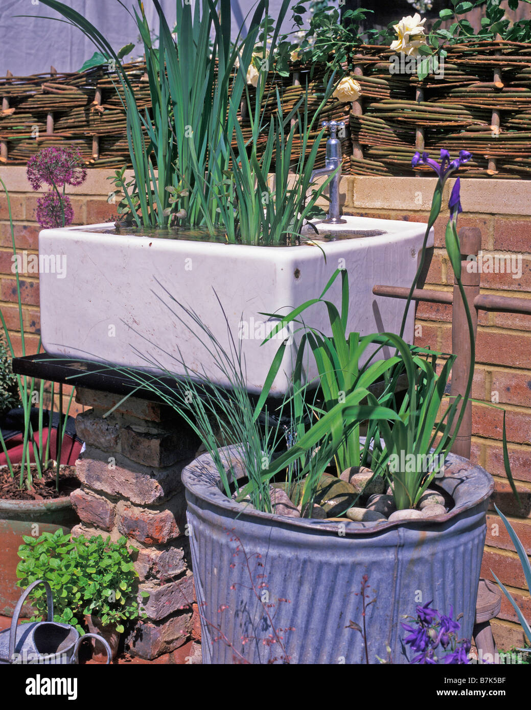 WATER FEATURE BASED ON RECYCLED MATERIALS Stock Photo - Alamy