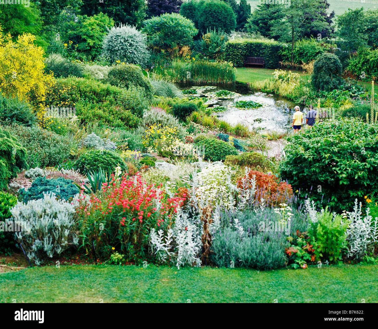 WELL PLANTED GARDEN WITH POND Stock Photo - Alamy