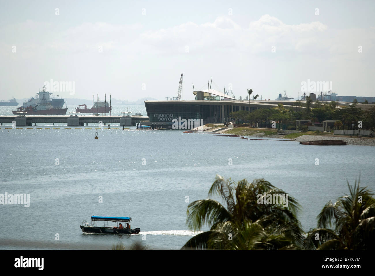 A view of the Marina Barrage built across the mouth of the Marina ...