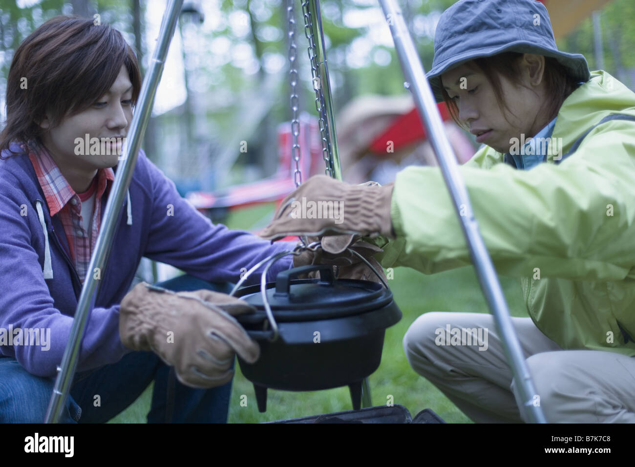 Young men Having a Camp Vacation Stock Photo - Alamy