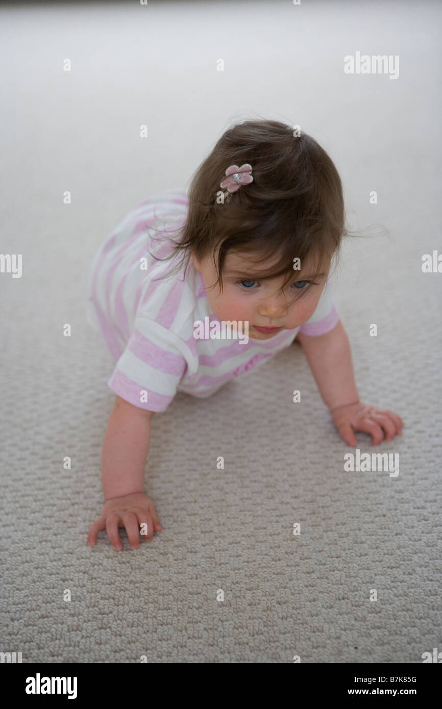 A seven month old baby girl crawling Stock Photo - Alamy