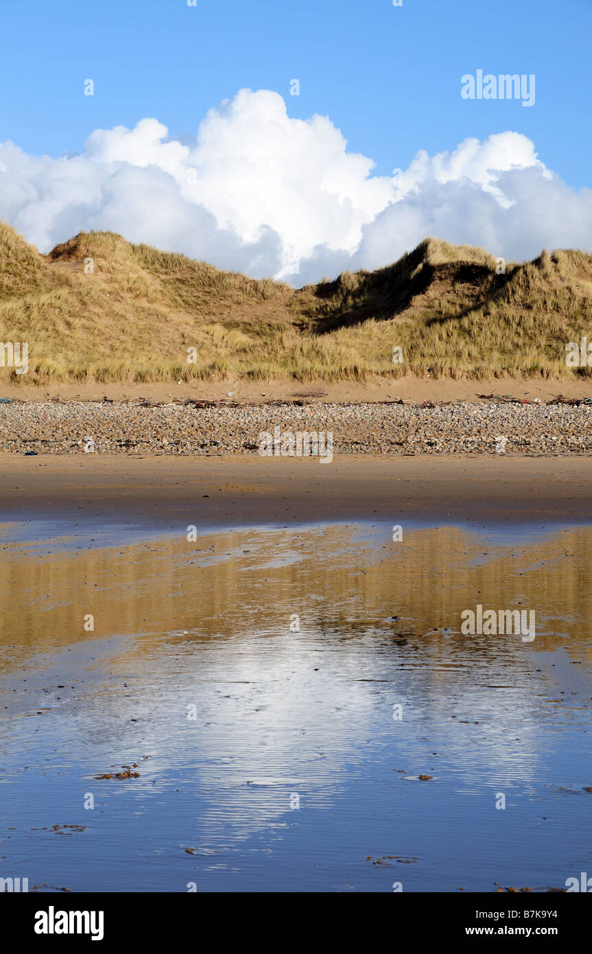 Sand dunes Kenfig National Nature Reserve reflected on Sker Beach ...