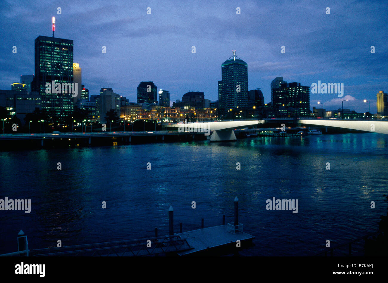 City Dusk night Buildings harbour road Bridge BRISBANE QUEENSLAND ...