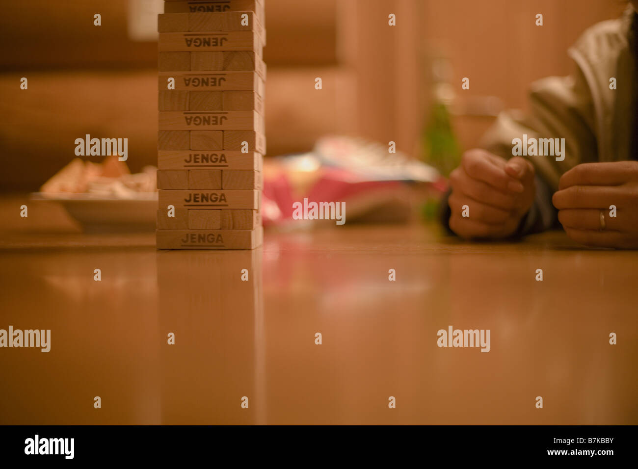 Stack of Jenga on Table Stock Photo - Alamy