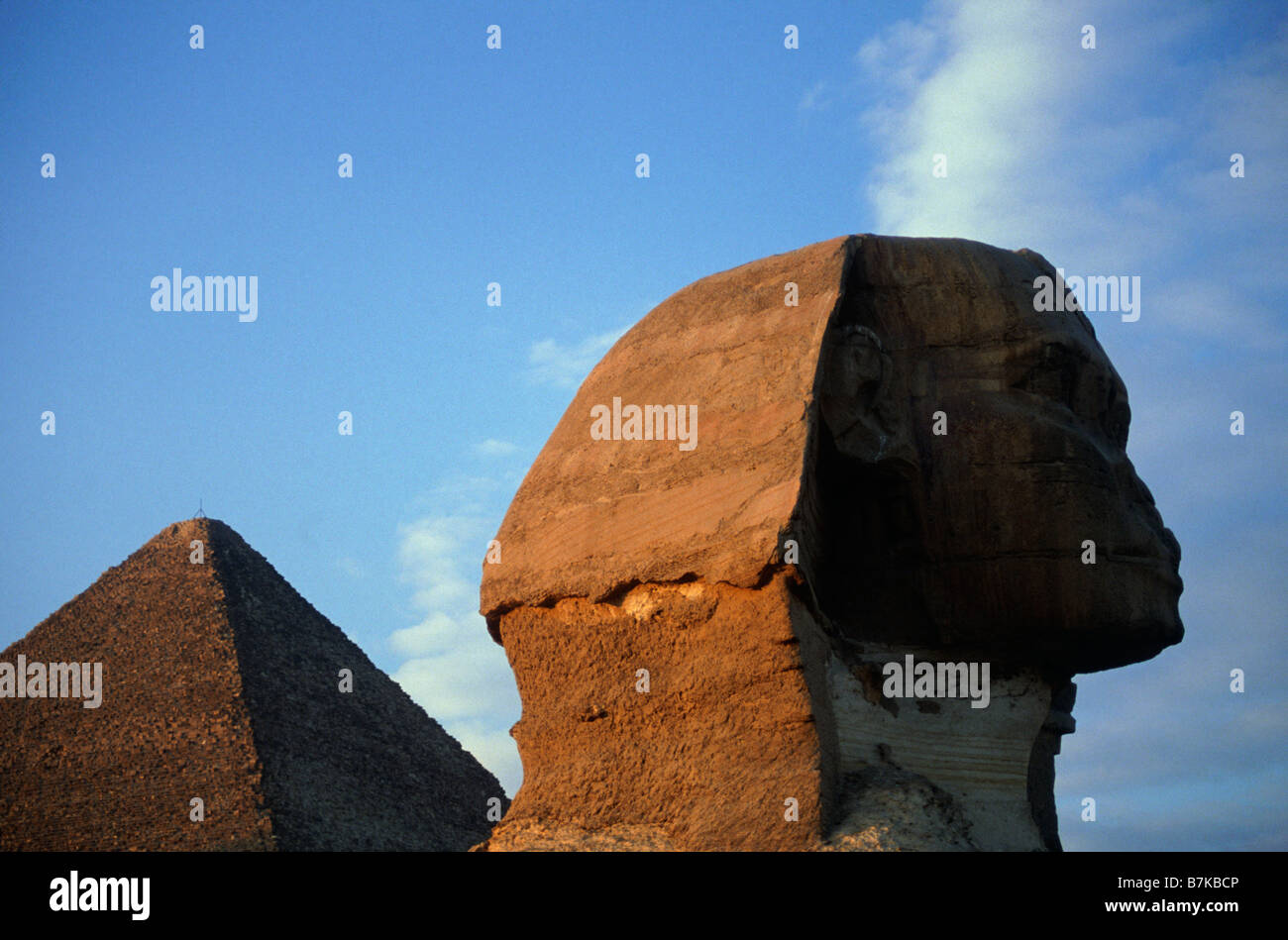 Head of Sphinx Large human head with headdress Profile Pyramid of ...