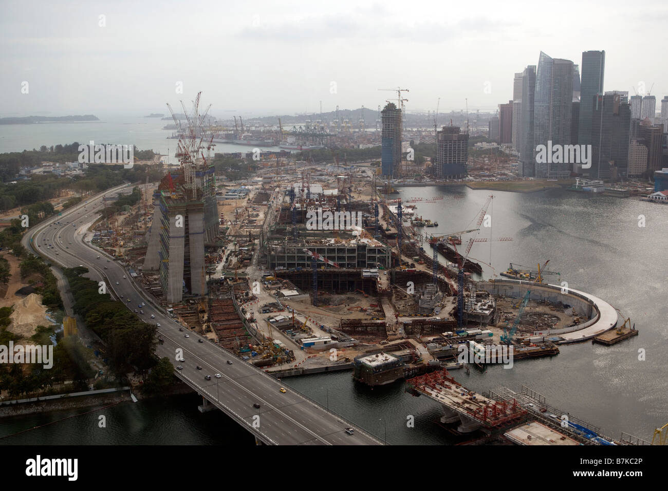 A view from the Singapore Flyer of the construction site of the Marina ...