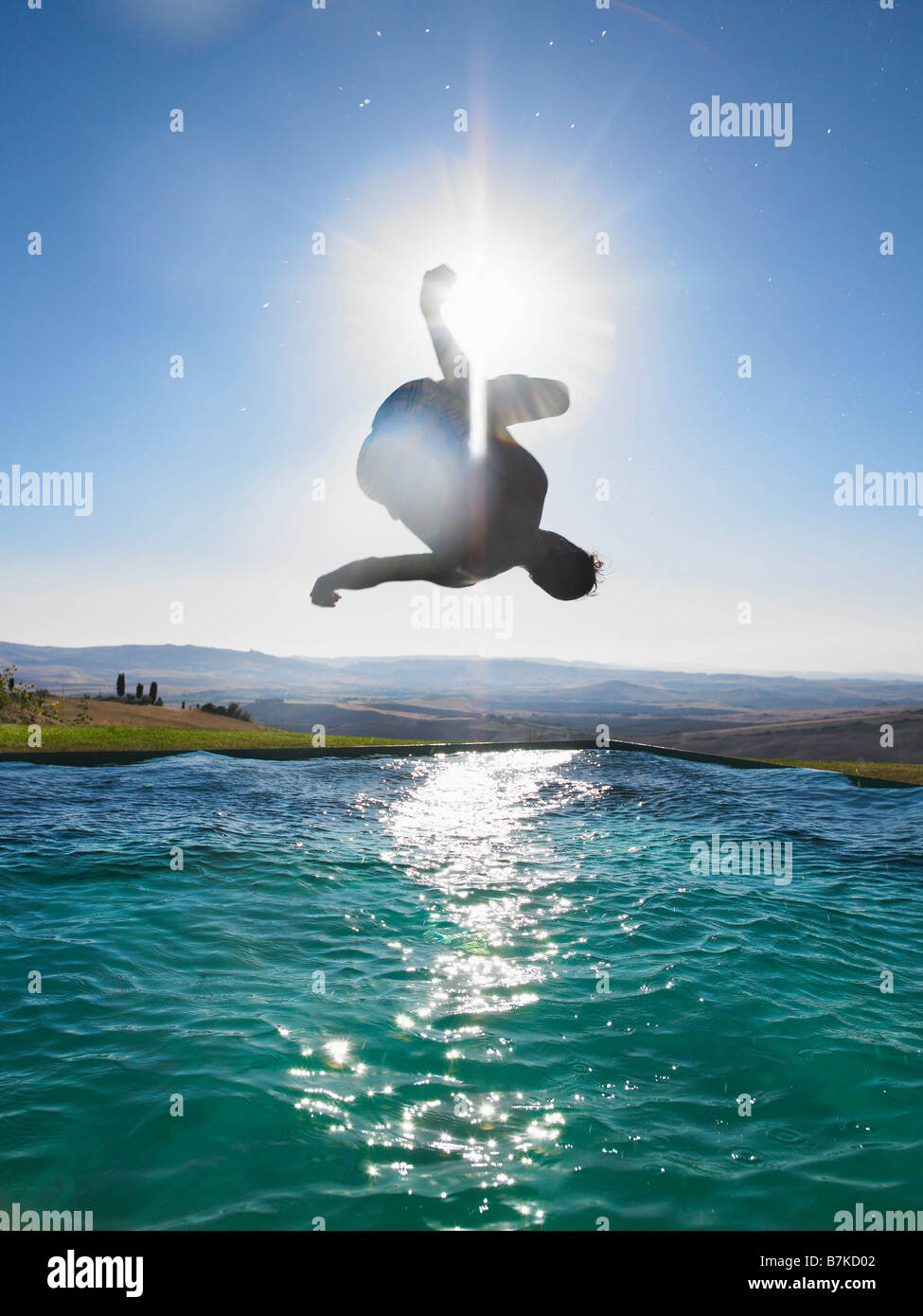 Man jumping in swimming pool Stock Photo - Alamy