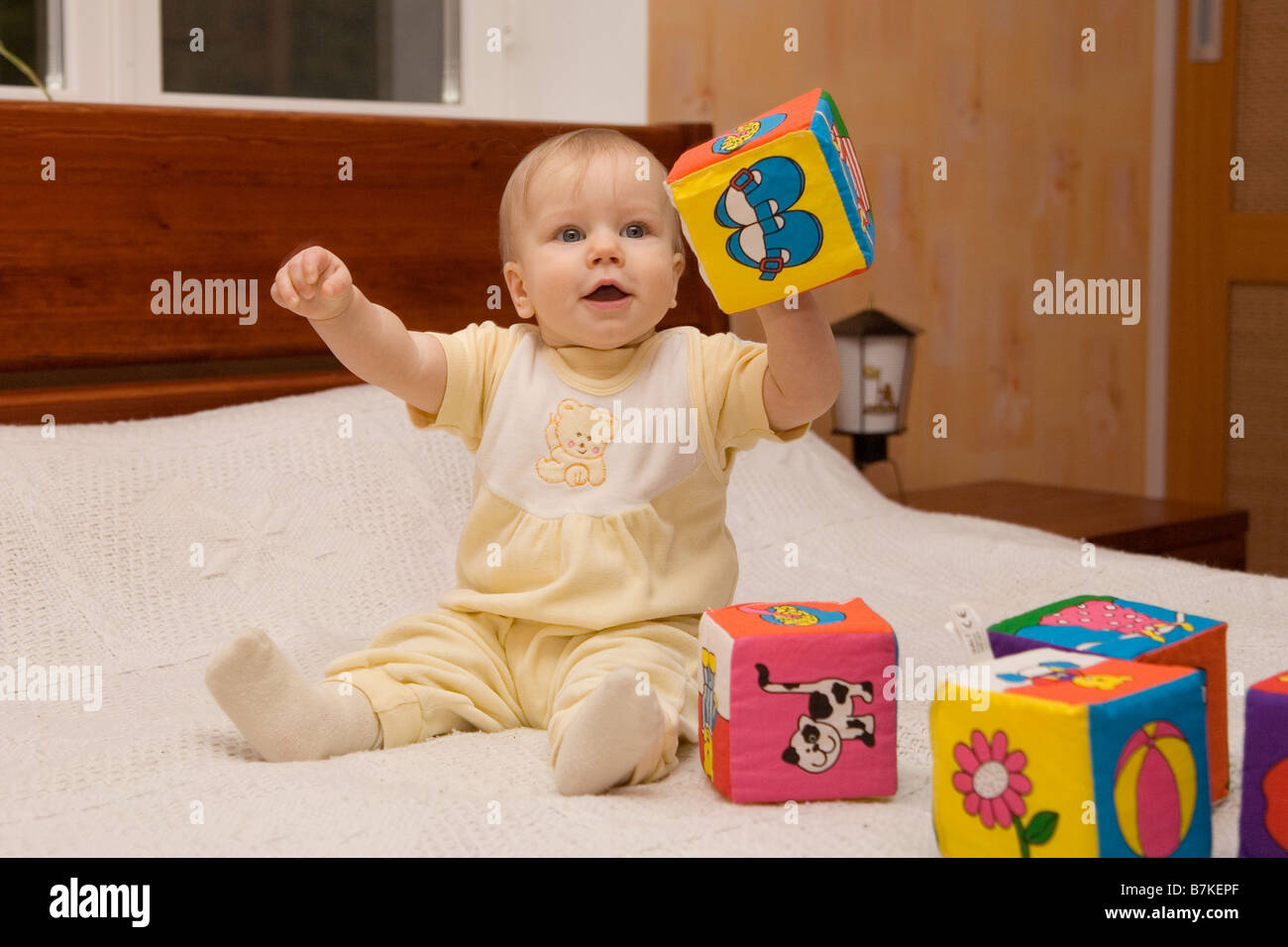 Eight Month Old Baby With Cubes Stock Photo - Alamy