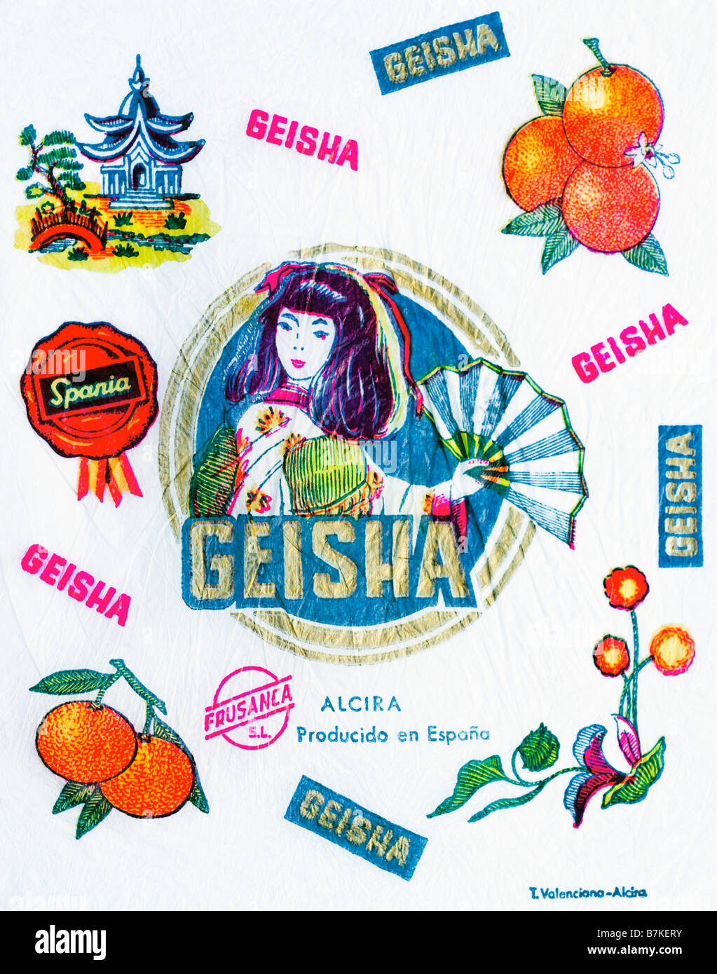 Printed ephemera / Citrus fruit wrapper from Spain - Japanese Geisha ...
