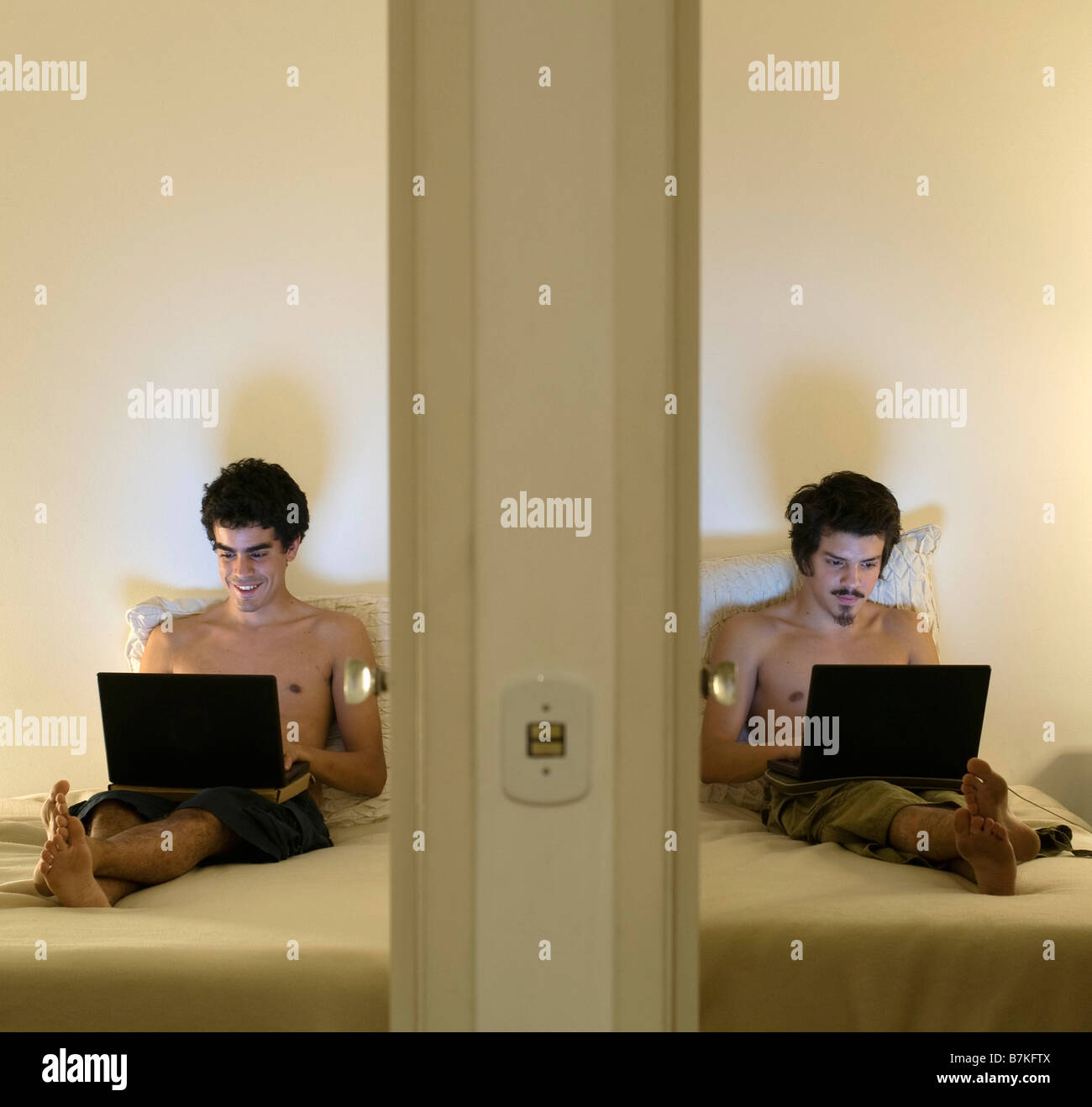 2 brothers chatting in adjacent rooms Stock Photo - Alamy