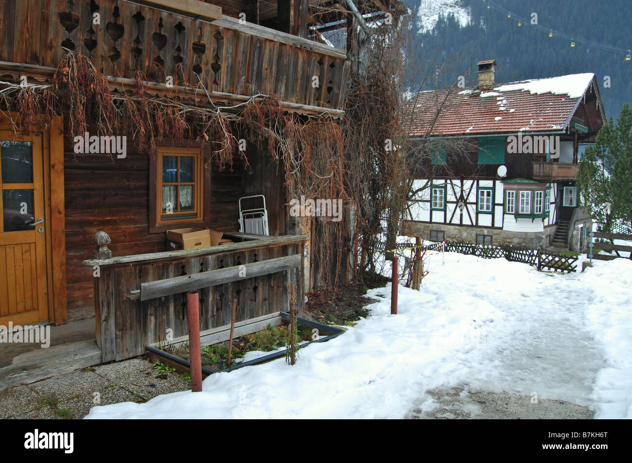 detail of old fashioned Austrian farmhouse in winter Stock Photo - Alamy