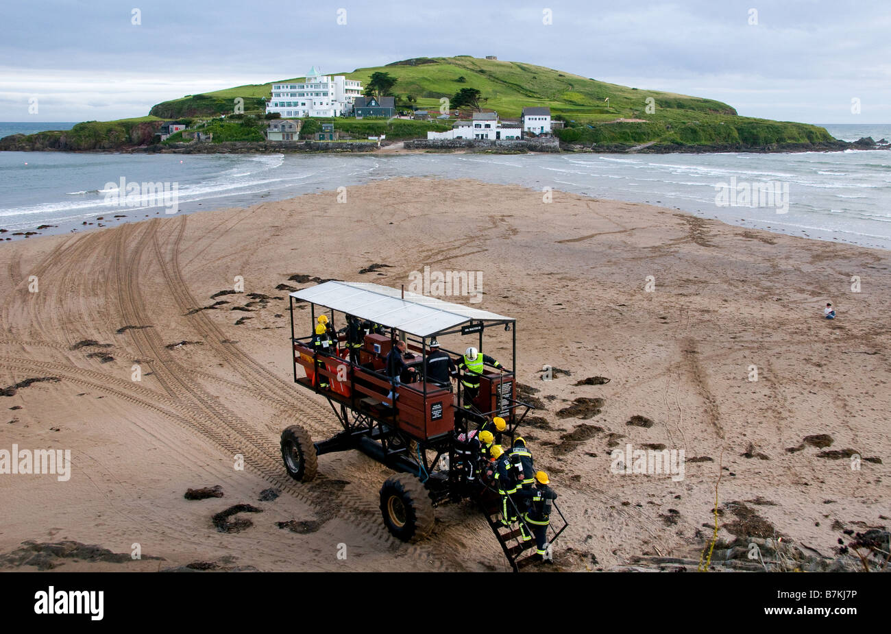 sea tractor taking fire fighters across to burgh island Stock Photo - Alamy