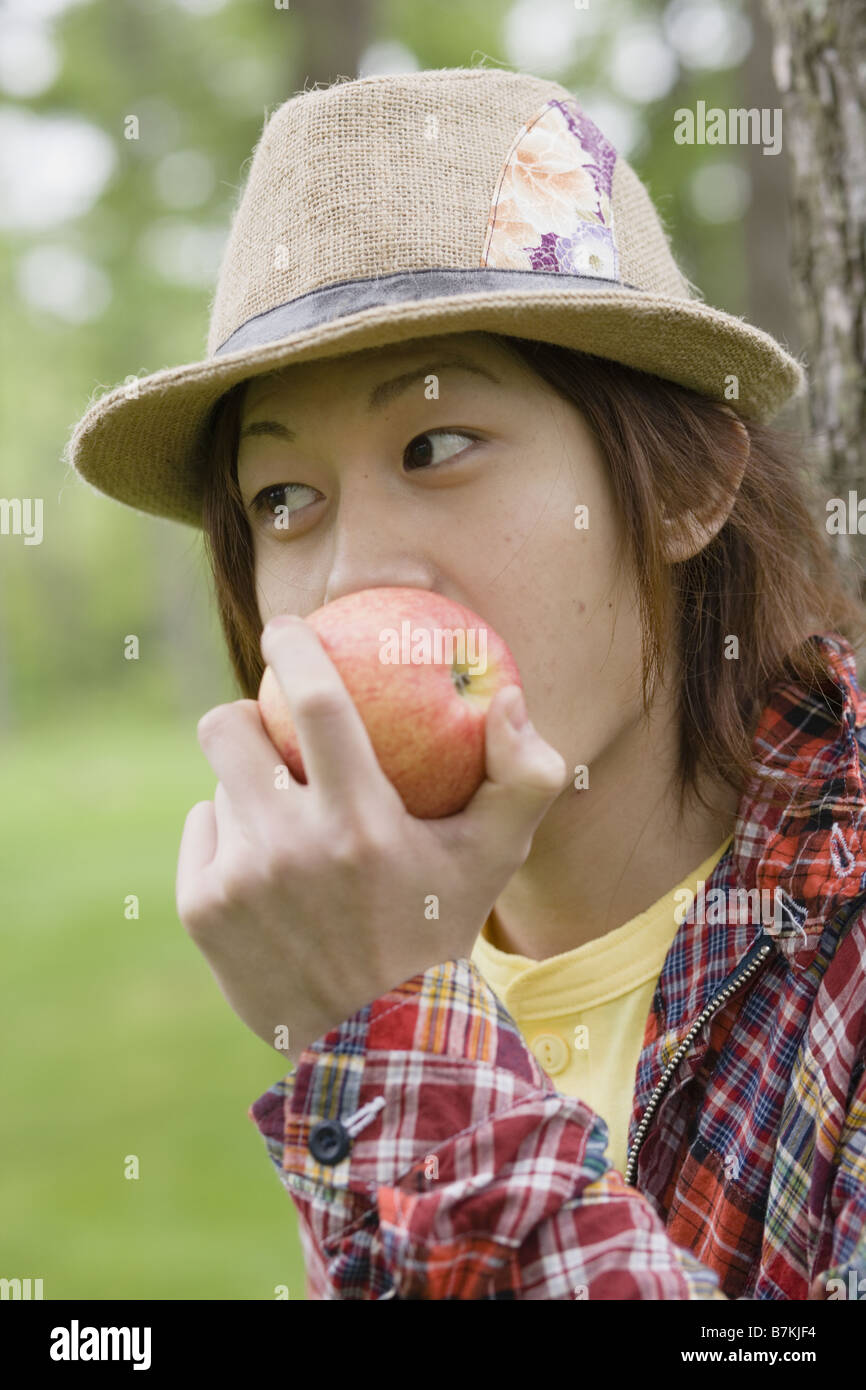 Man Eating an Apple Stock Photo - Alamy