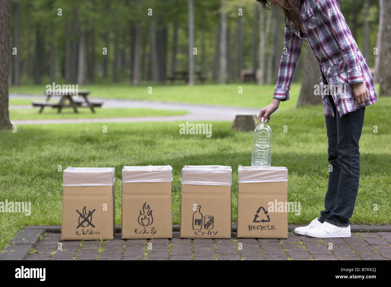 Woman Trowing Garbage into a Dust Bin Stock Photo - Alamy