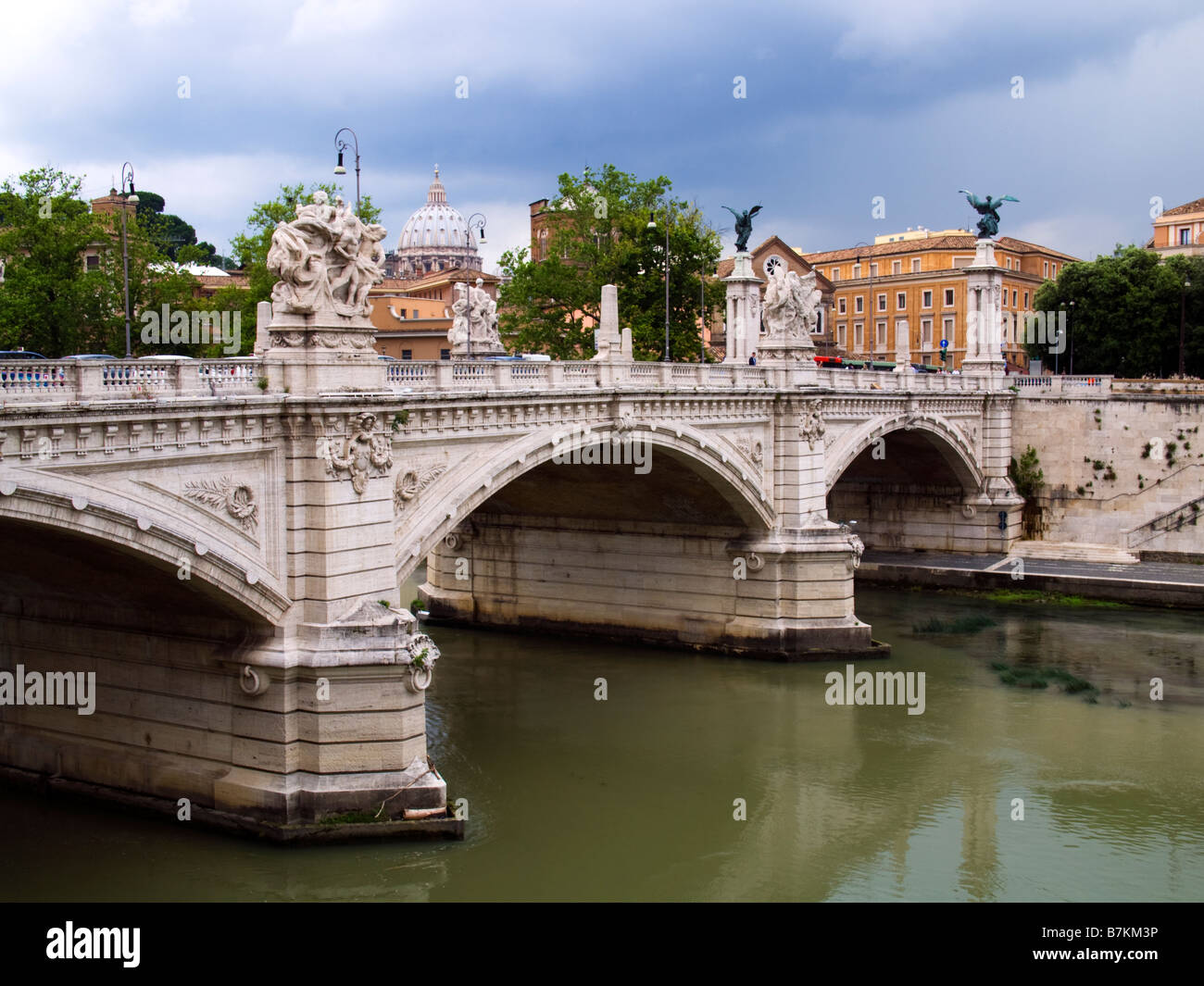 Ponte Vittorio Emanuele II over the River Tiber, Rome, with Dome of St ...