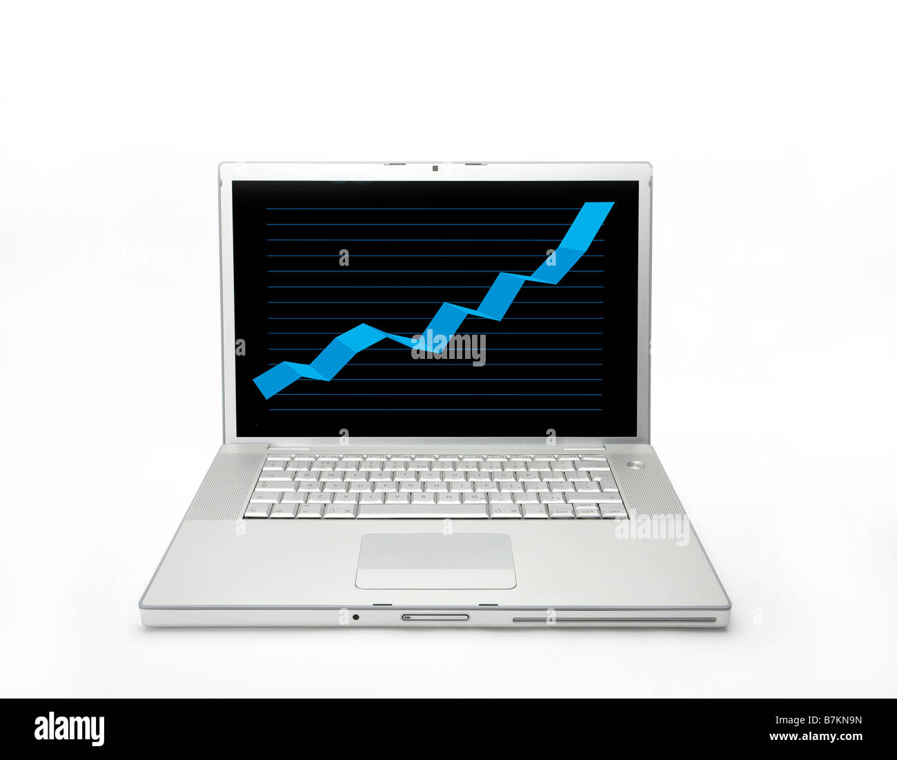 Laptop computer with 3D sales graph showing increasing sales Stock ...