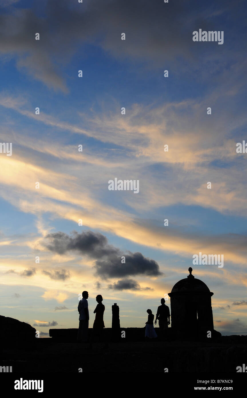 Shadows at dusk on the colonial era city wall of Cartagena, Columbia ...