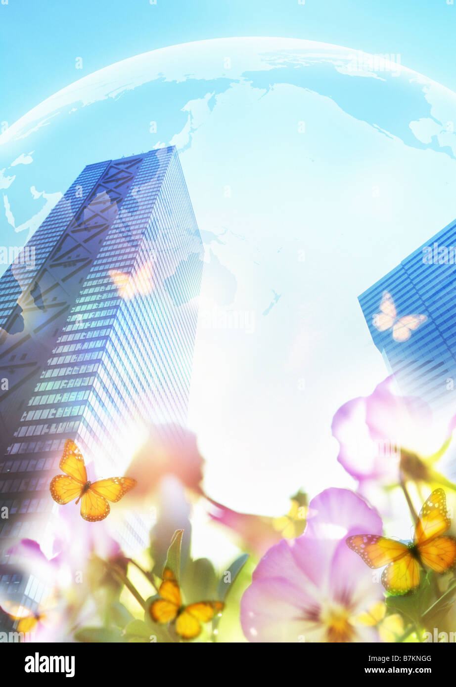 Tall building and flowers Stock Photo - Alamy