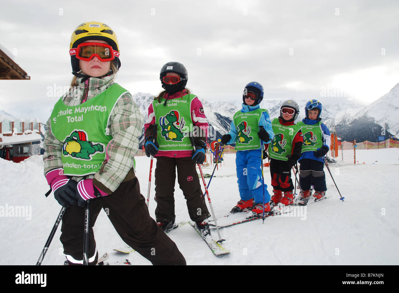 young children in ski class on mountain slope Zillertal Tirol Stock ...