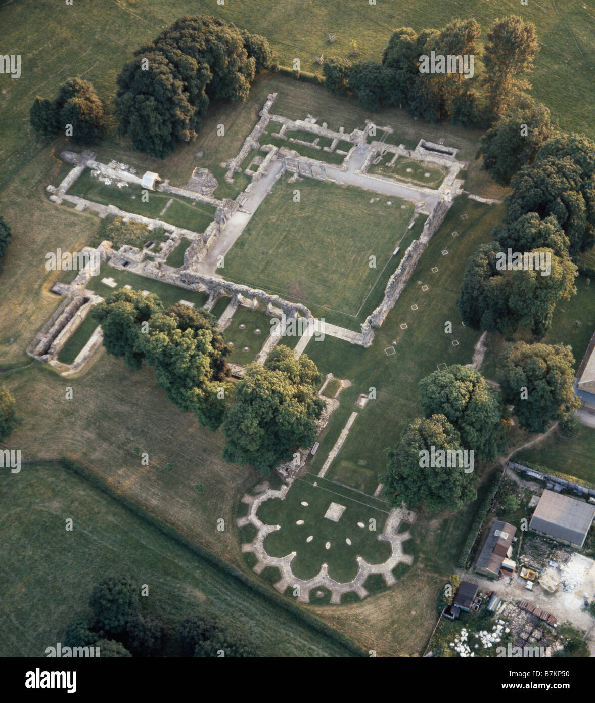 Hailes Abbey Gloucestershire ruins aerial view Stock Photo - Alamy