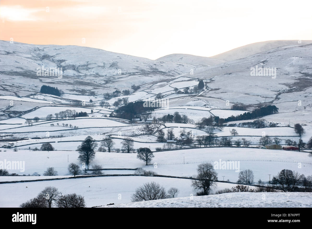 Winter sunset over Ravenstonedale at the North Eastern edge of the ...