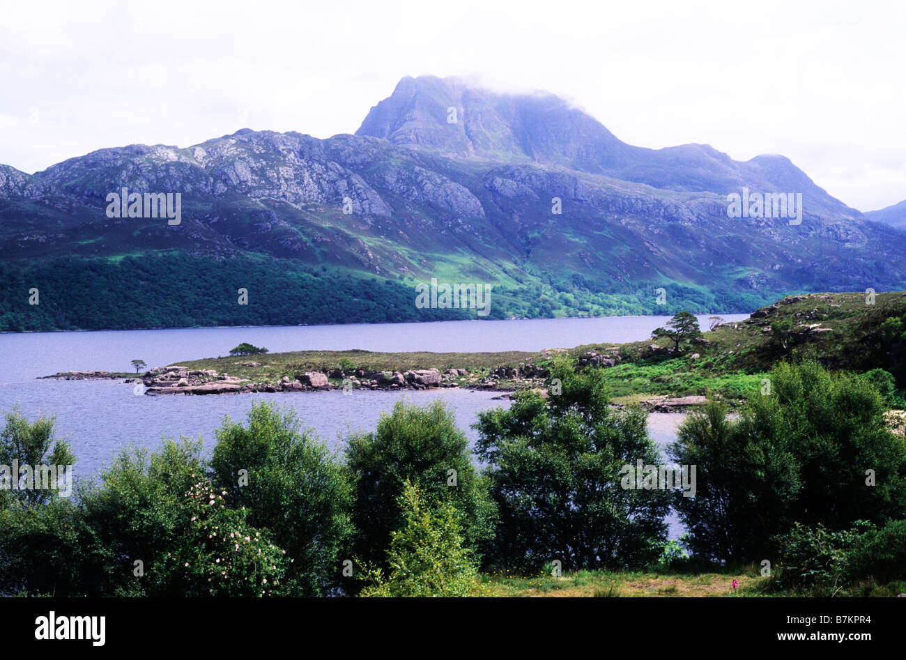 Loch Maree Slioch Mountain Scottish Highland UK rugged landscape Wester ...
