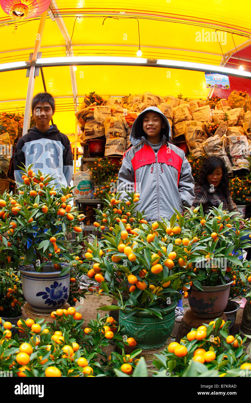 Shop keeper sitting in front of lucky chinese shop Stock Photo - Alamy
