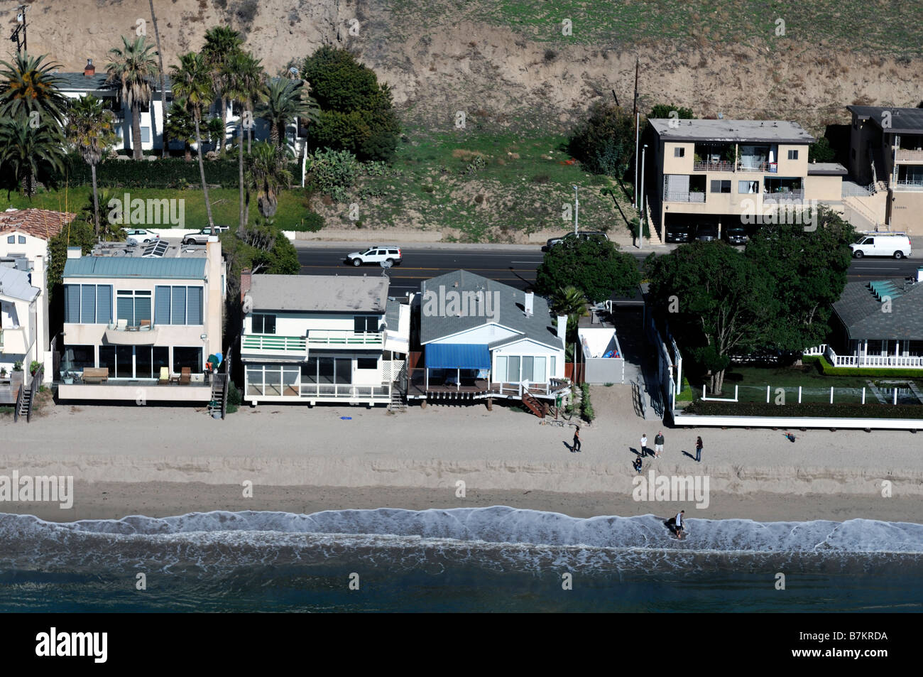 aerial view of malibu beach and waterfront homes and buildings los ...