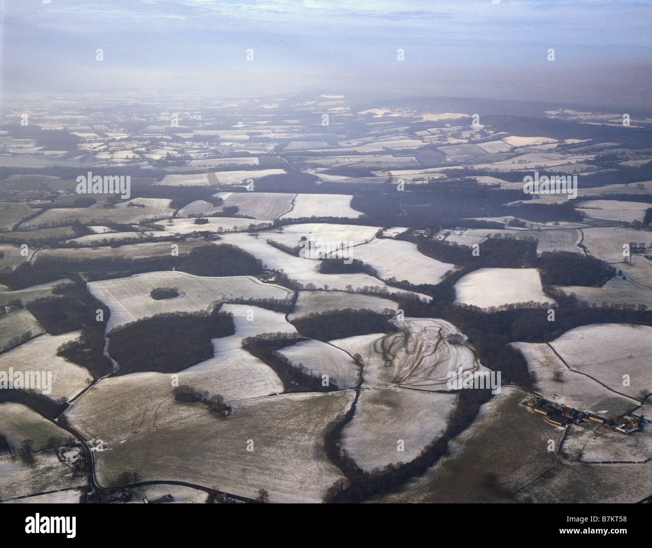 Snowy Fields In Kent Stock Photo - Alamy
