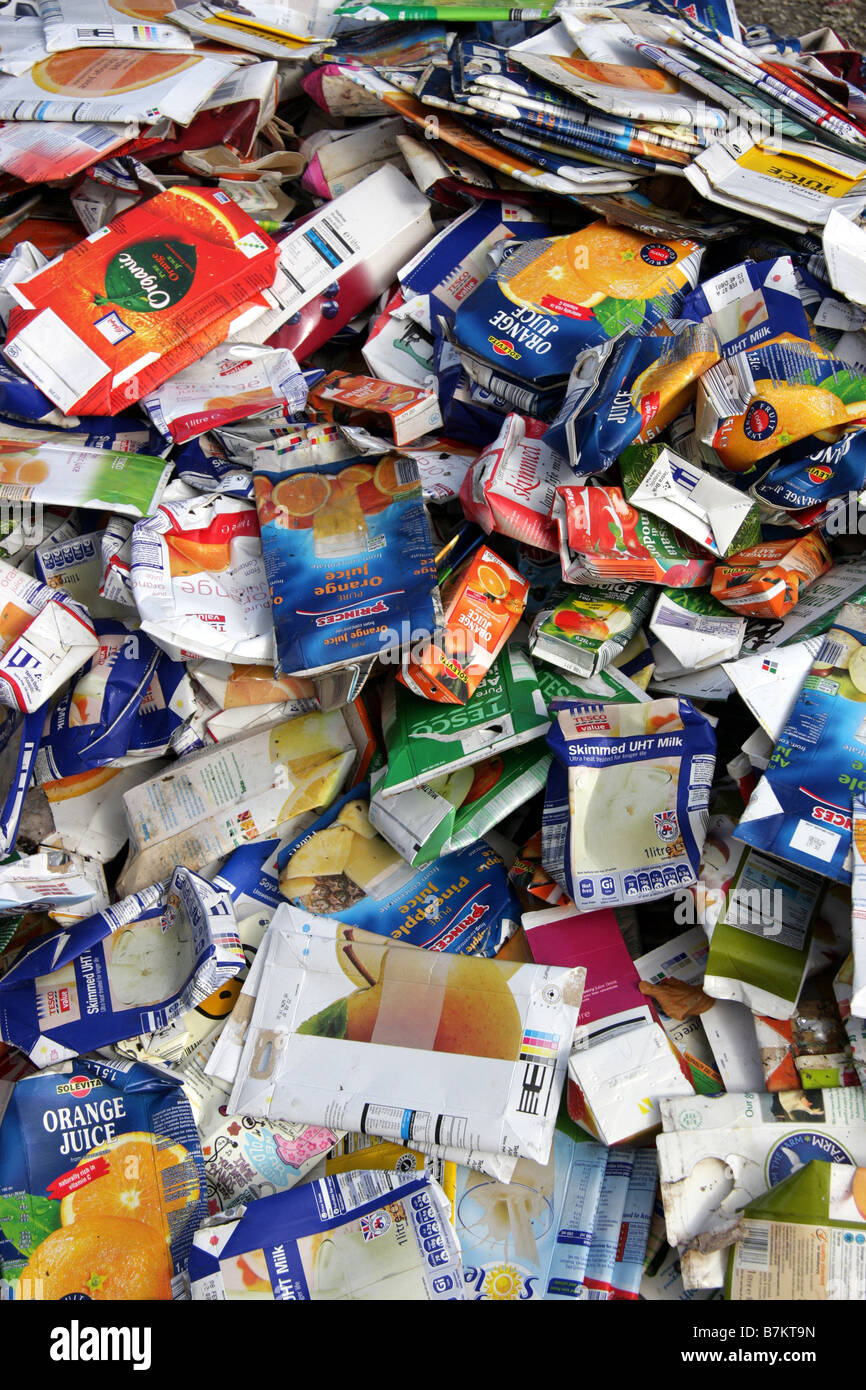 Used cartons Tetrapak recycling Stock Photo - Alamy
