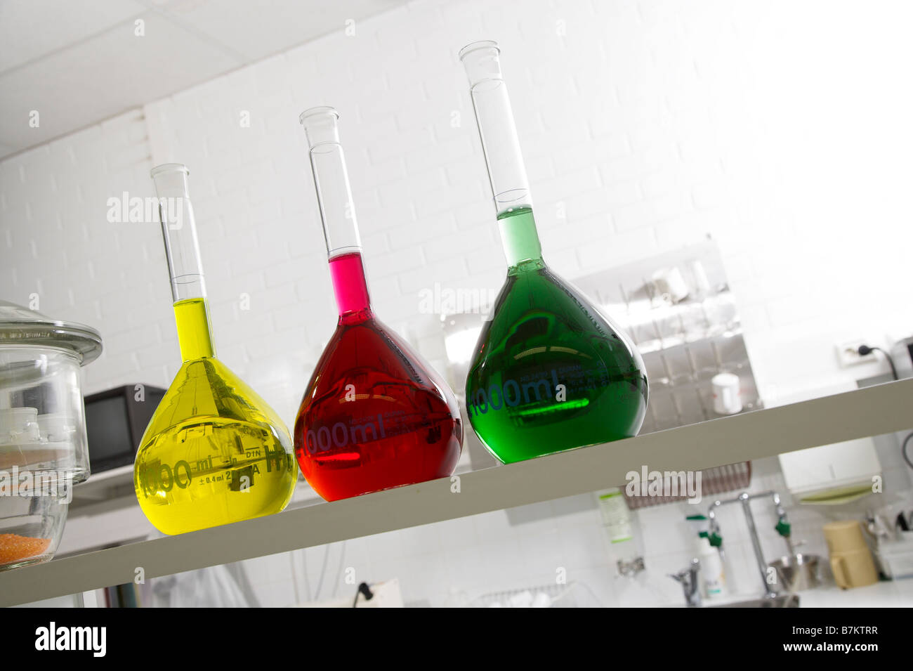 Colourful Bottles in the Laboratory Stock Photo - Alamy