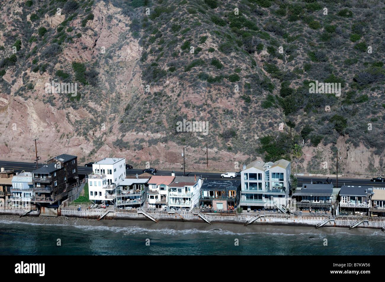 aerial view of malibu beach and waterfront homes and buildings los ...