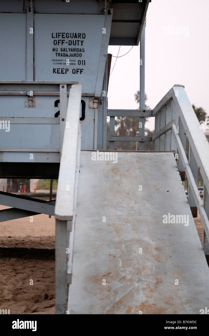 lifeguard hut santa monica beach los angeles LA california closed off ...